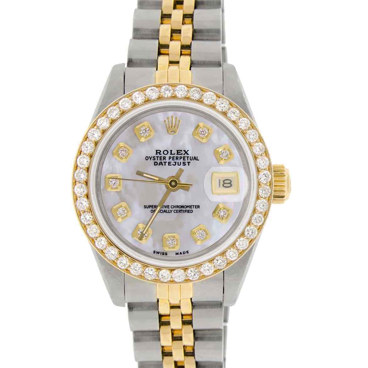 Rolex Datejust Ladies 2-Tone Gold/Steel 26mm Watch w/MOP Dial & Diamond ...