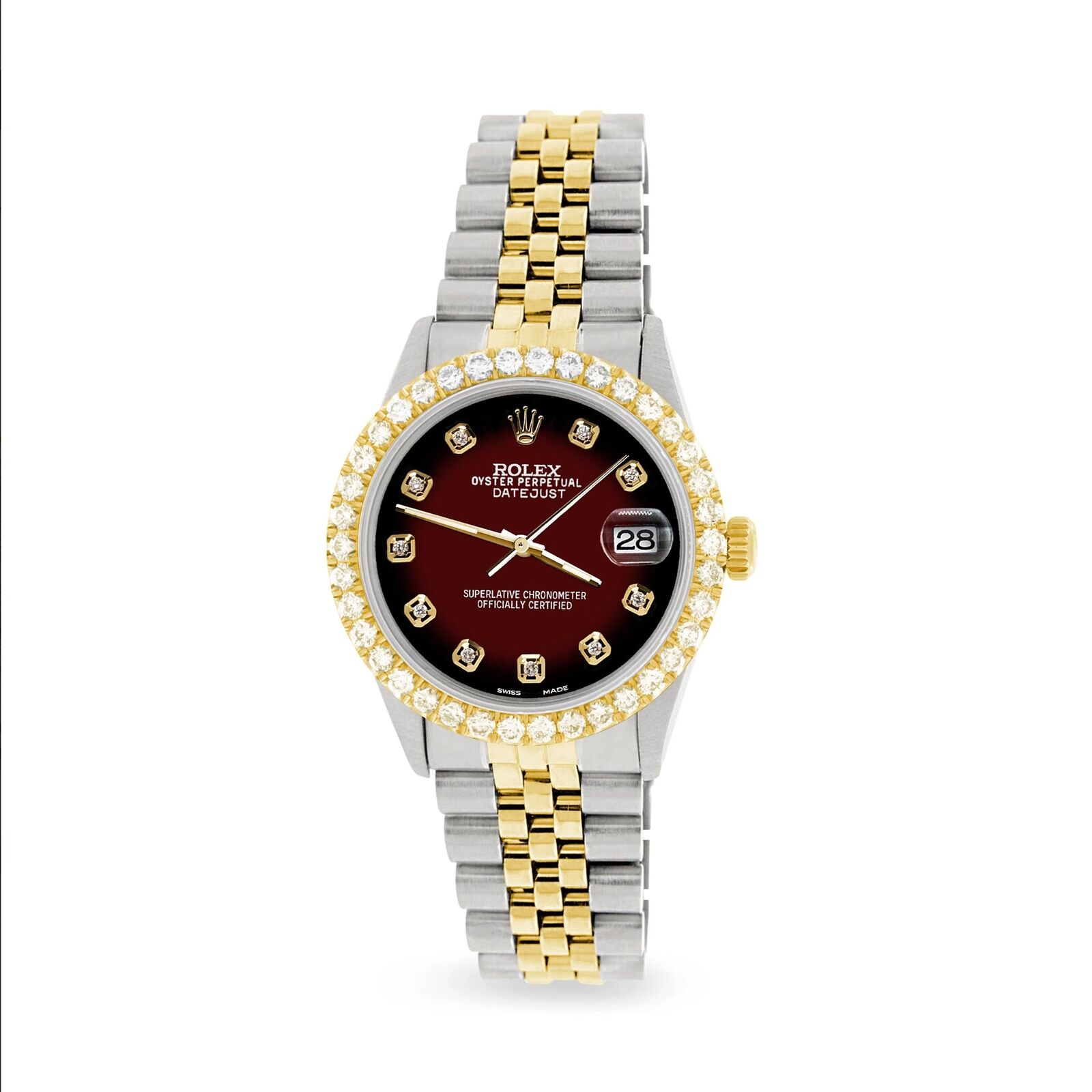 Rolex Datejust 2-Tone 3.05ct Diamond Bezel/Maroon Vignette Diamond Dial