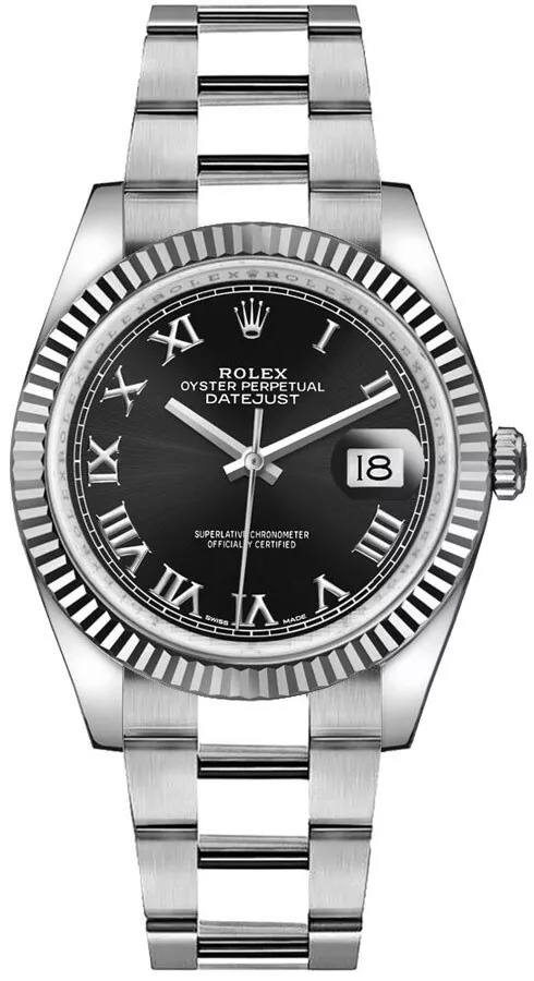 Rolex Datejust 36mm White Gold Bezel Roman Numeral Black Dial Watch ...